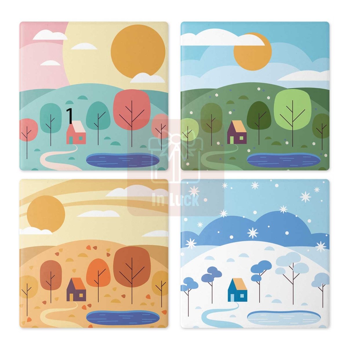 4 Seasons-theme Set of 4 Natural Absorbent Stone Coasters - Inluck.US ...